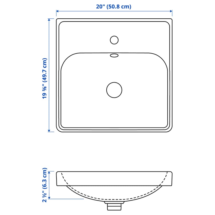 ORRSJÖN semi-recessed sink, white, 51x50 cm (20x195/8") - IKEA CA