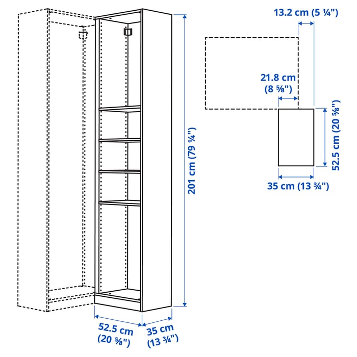 PAX add-on corner unit with 4 shelves, dark gray, 53x35x201 cm (207 ...