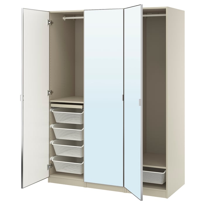 PAX / ÅHEIM wardrobe combination, gray-beige/mirror glass, 150x60x201 ...