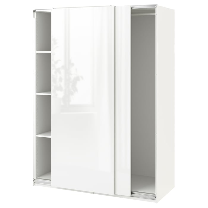 PAX / HASVIK wardrobe combination, white/high-gloss/white, 150x66x201 ...