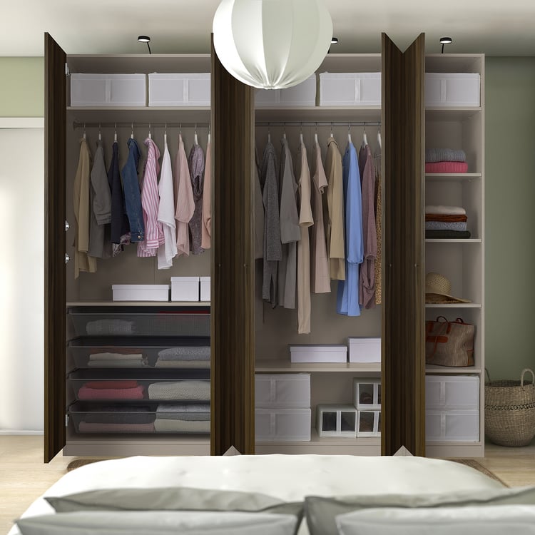 PAX / STORKLINTA wardrobe combination, gray-beige/dark brown stained ...