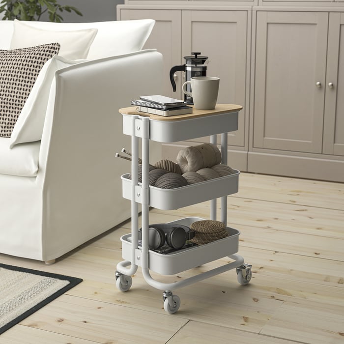 RÅSKOG / NORRÅVA cart with lid, white, 28x38x61 cm (11x15x24") - IKEA CA