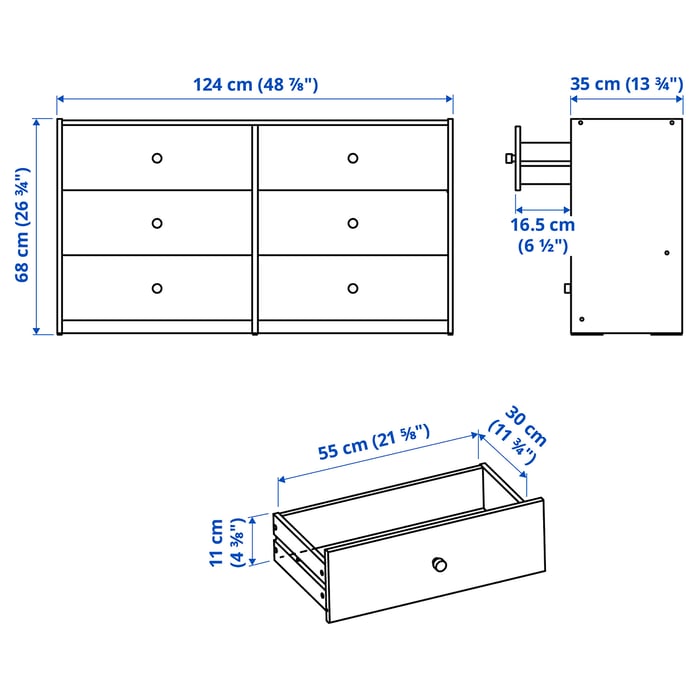RAST 6-drawer dresser, pine, 124x68 cm (487/8x263/4") - IKEA CA