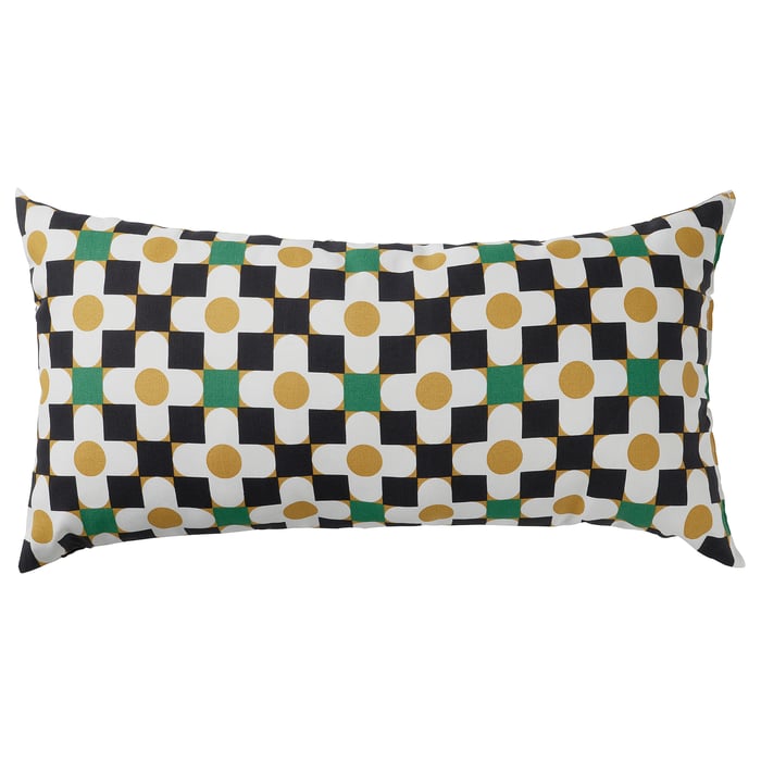 SANDMOTT cushion, white black/yellow, 30x58 cm (12x23") - IKEA CA