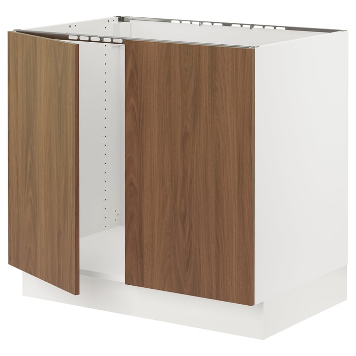 SEKTION base cabinet for sink + 2 doors, white/Tistorp brown walnut ...