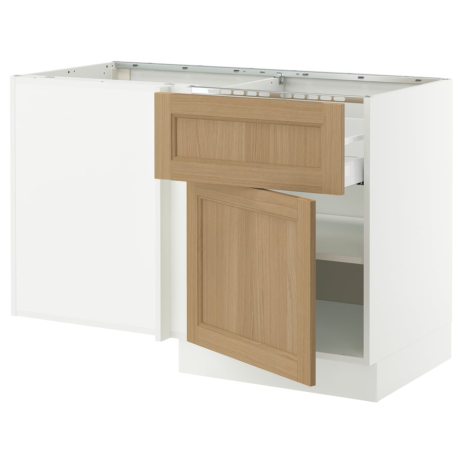 SEKTION corner base cab w drawer and shelf, white/Vedhamn oak ...