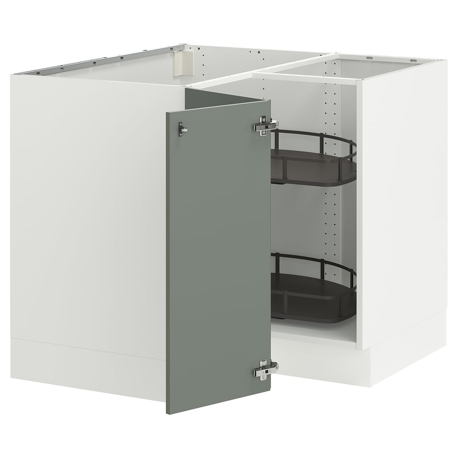 SEKTION corner base cabinet with carousel, white/Nickebo matt grey ...