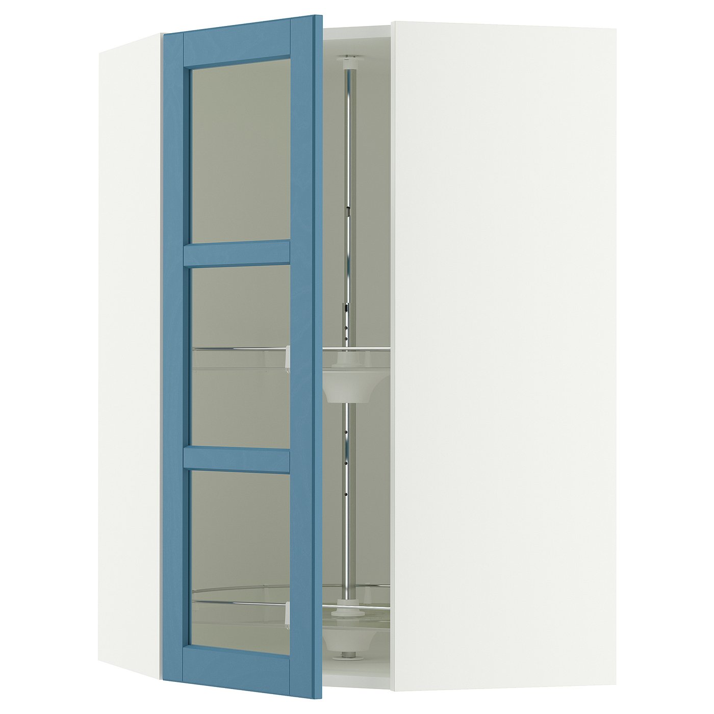 SEKTION corner wall cab w carousel/glass dr, white/Lerhyttan blue ...