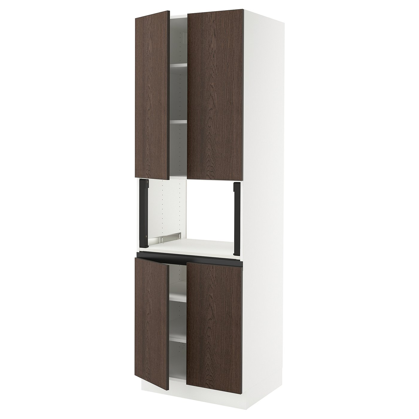 SEKTION high cabinet for micro w 4 doors, white/Sinarp brown, 76x61x229 ...