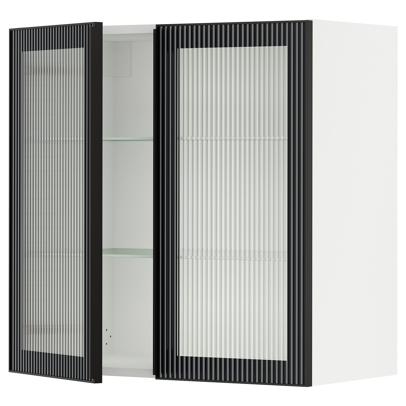SEKTION wall cabinet with 2 glass doors, white/Hejsta anthracite reeded ...