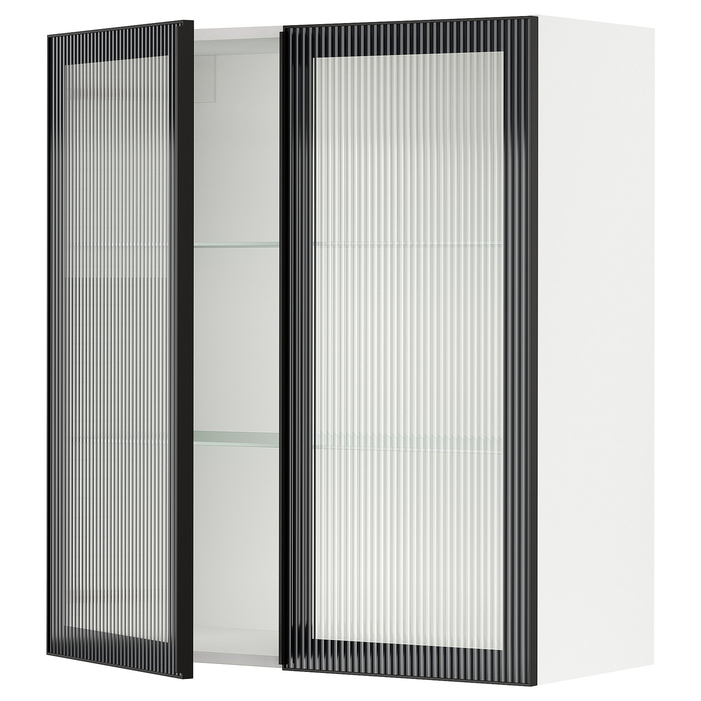 SEKTION wall cabinet with 2 glass doors, white/Hejsta anthracite reeded ...