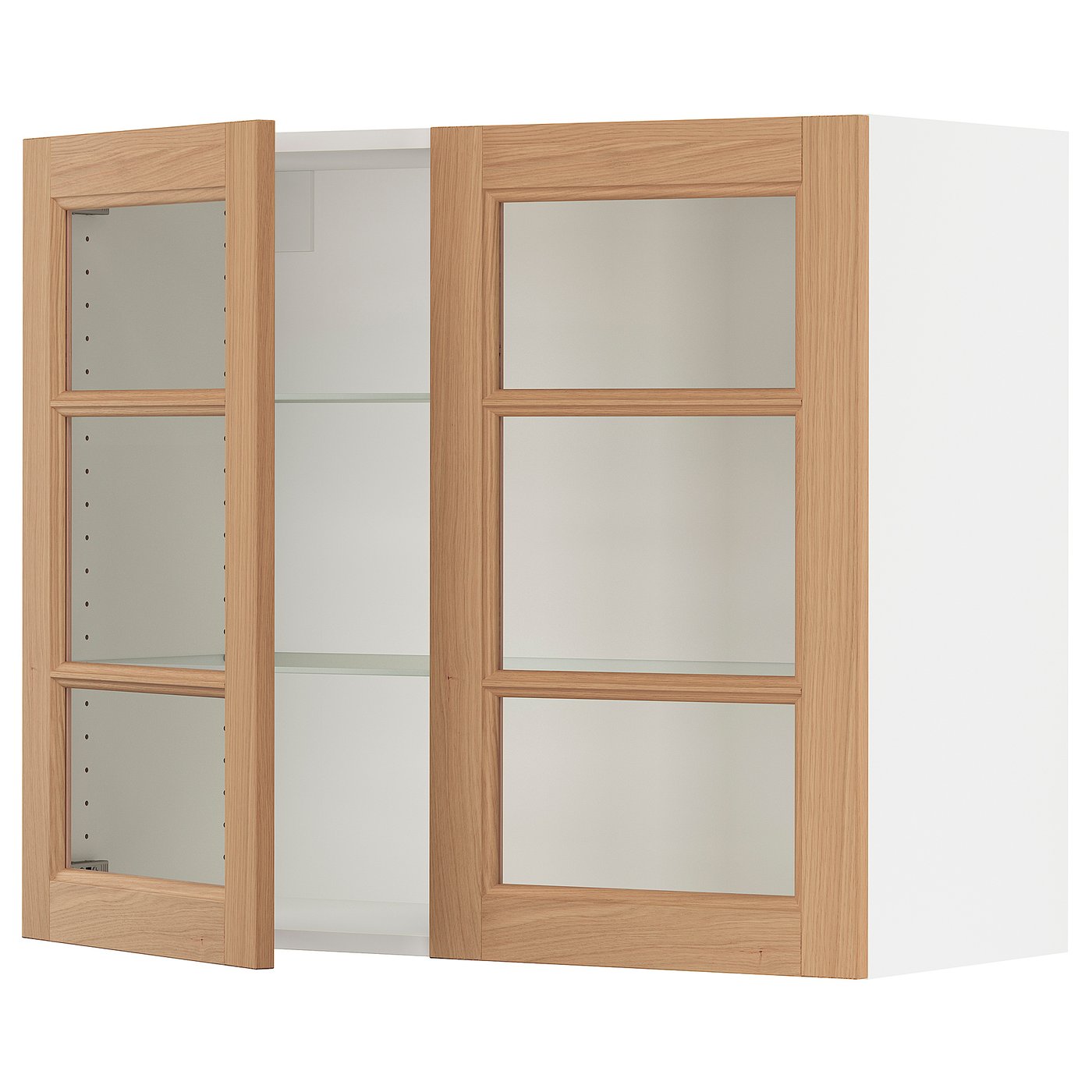 SEKTION Wall cabinet with 2 glass doors white Vedhamn oak 91x37x76 cm 36x15x30