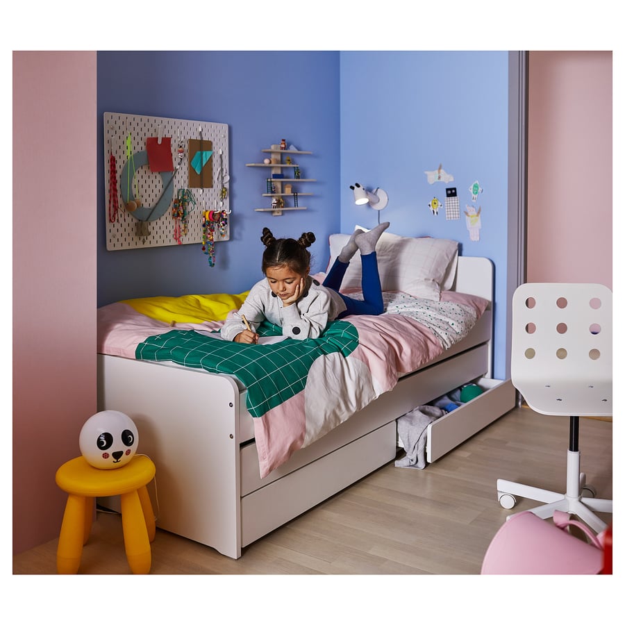 SLÄKT bed frame w/pull-out bed + storage, white, Twin - IKEA CA