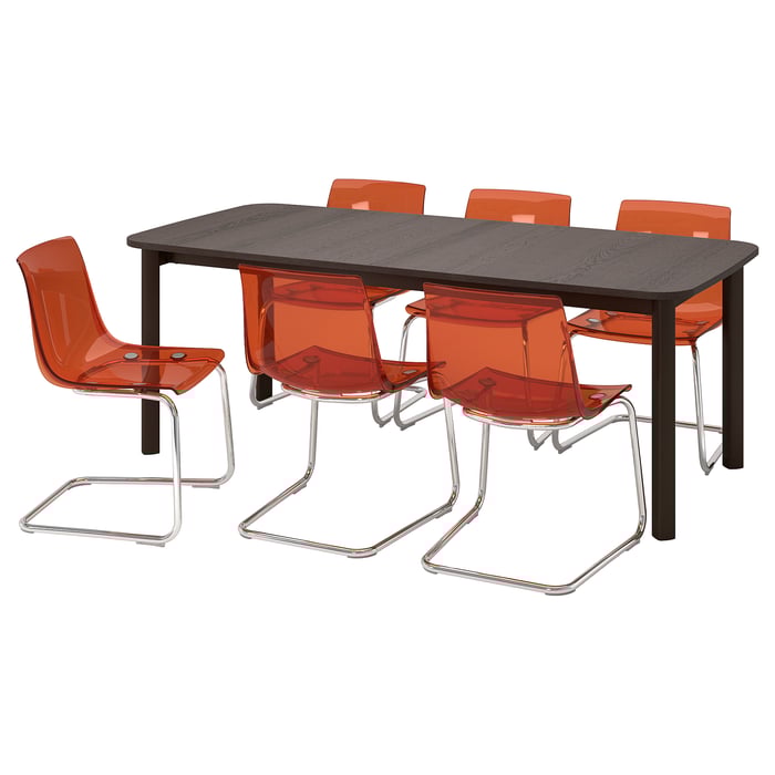 STRANDTORP / TOBIAS table and 6 chairs, brown/brown-red chrome plated ...