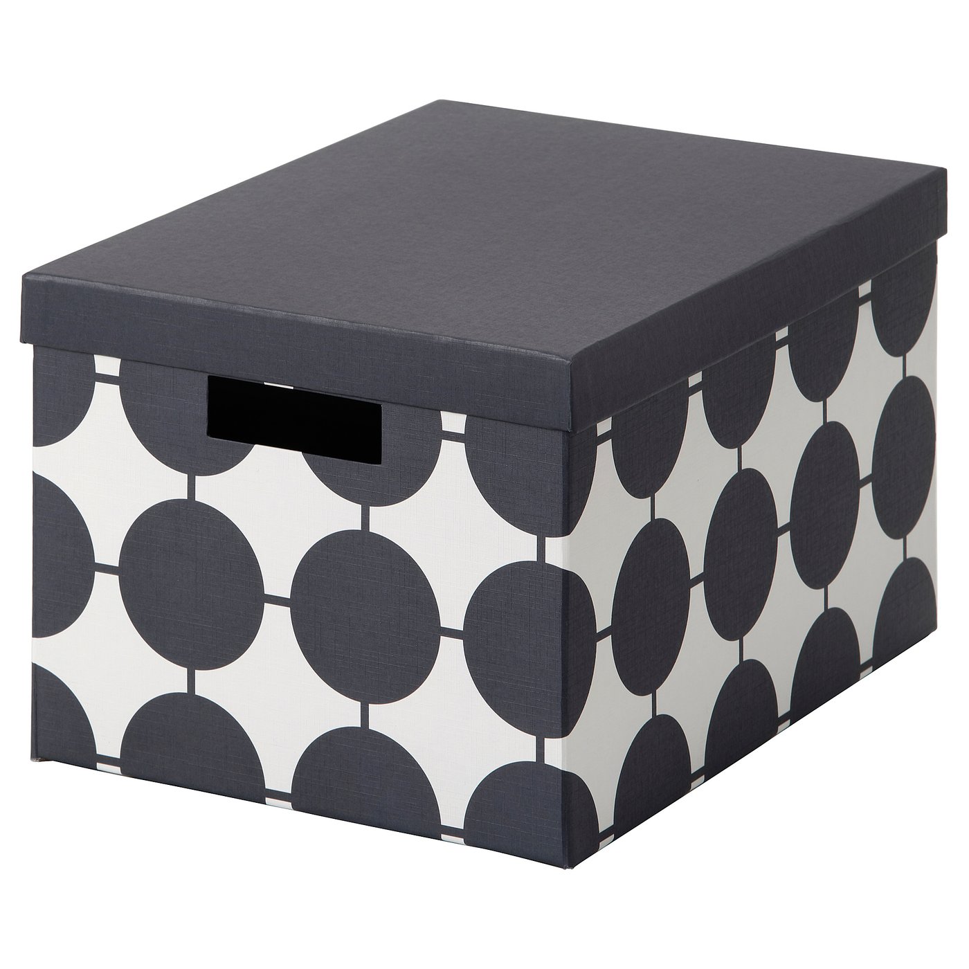 TJENA storage box with lid, white black/dotted, 25x35x20 cm (9 ¾x13 ¾x7 ...