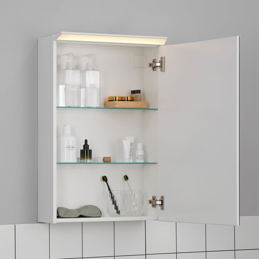 TREASJÖN mirror cabinet w/1 door & light, 50x17x75 cm (195/8x63/4x291/2 ...