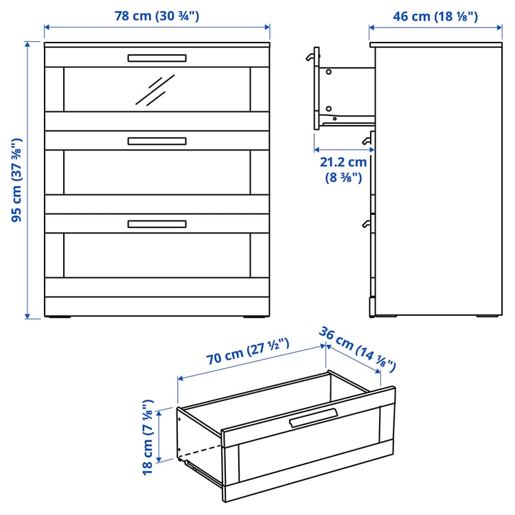 BRIMNES commode à 3 tiroirs, noir, 78x95 cm (303/4x373/8") - IKEA CA