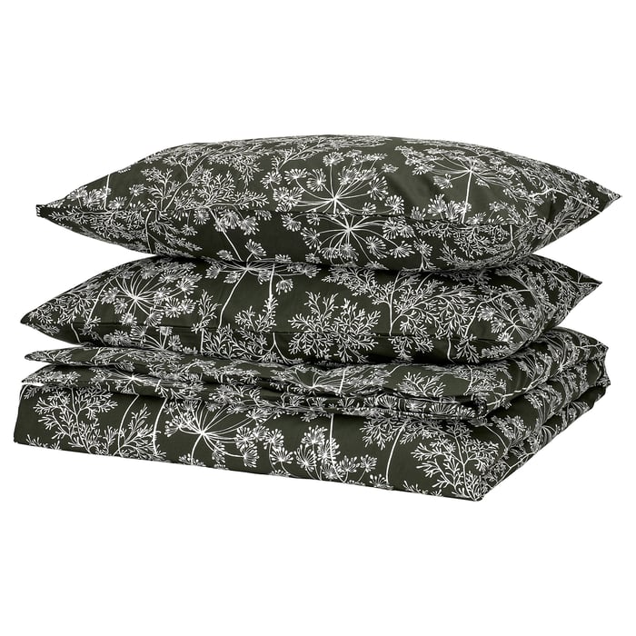 DAGGBJÖRNBÄR housse de couette et taie(s), vert foncé/motif floral, 2 ...