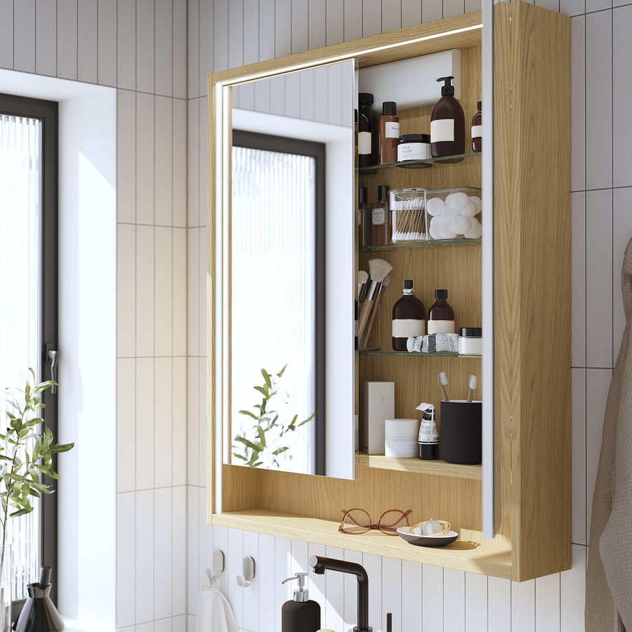FAXÄLVEN armoire pharmacie éclairage intégré, eff chêne, 76.2x15.2x94 ...