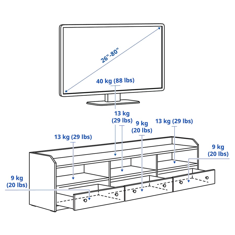HAUGA agencement télé/rangement, blanc, 346x46x199 cm (1361/4x181/8x783 ...