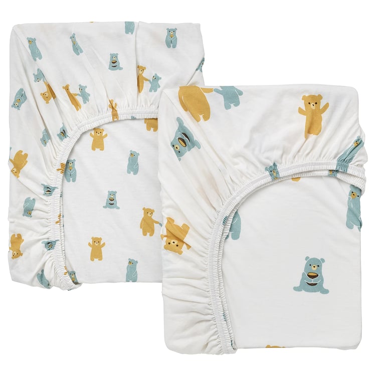 LEN drap-housse pour lit de bébé, blanc motif ours, 70x132 cm (271/2x52 ...