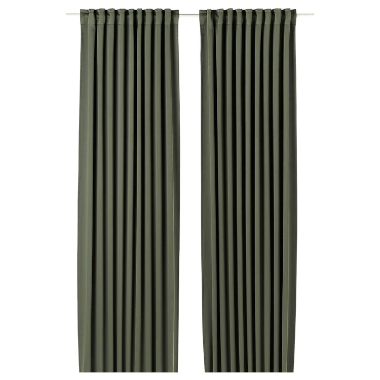 MAJGULL rideaux opaques, 2 panneaux, vert foncé/ruban fronceur, 145x250 ...