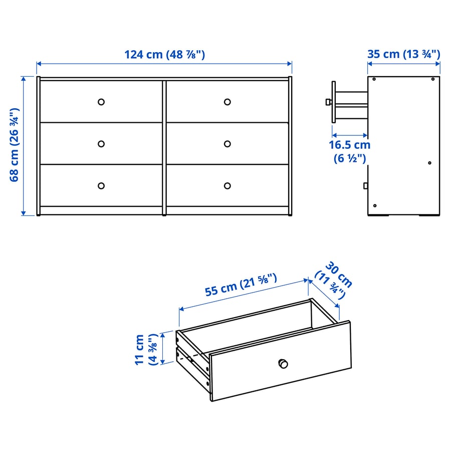 RAST commode à 6 tiroirs, pin, 124x68 cm (487/8x263/4") - IKEA CA