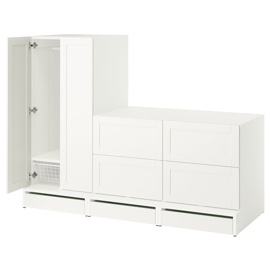 SMÅSTAD / UPPFÖRA armoire-penderie, blanc avec cadre/avec 2 commodes, 180x65x136 cm (707/8x255 ...