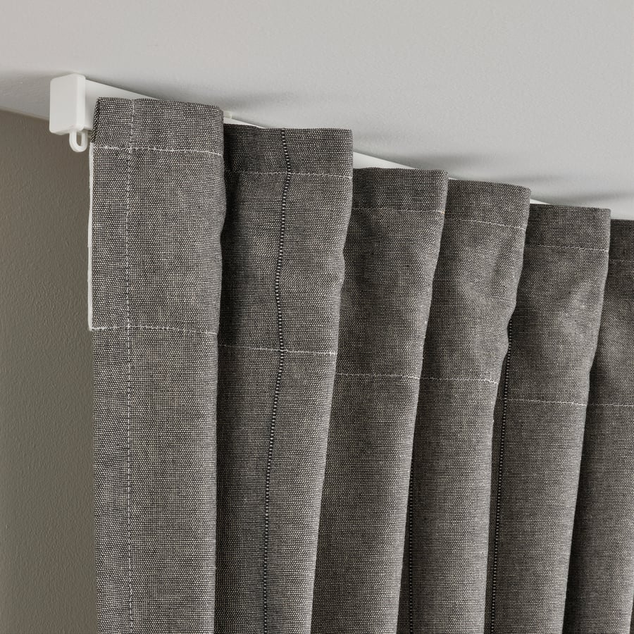 LENDA 2 Gardinen + Raffhalter, dunkelgrau/mit Gardinenband, 140x300 cm ...
