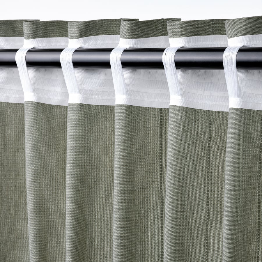 LENDA 2 Gardinen + Raffhalter, hell graugrün/mit Gardinenband, 140x300 ...