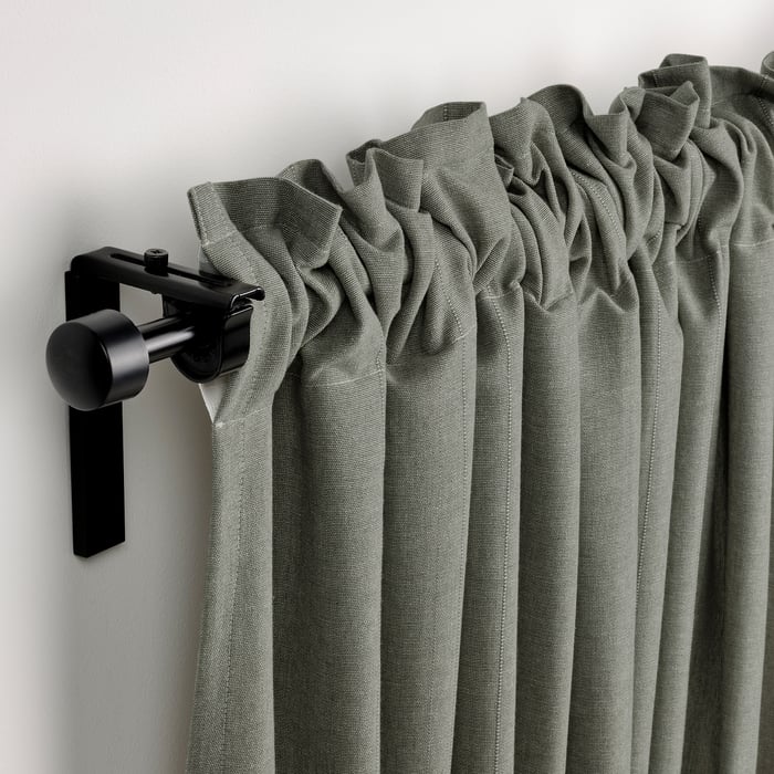 LENDA 2 Gardinen + Raffhalter, hell graugrün/mit Gardinenband, 140x300 ...