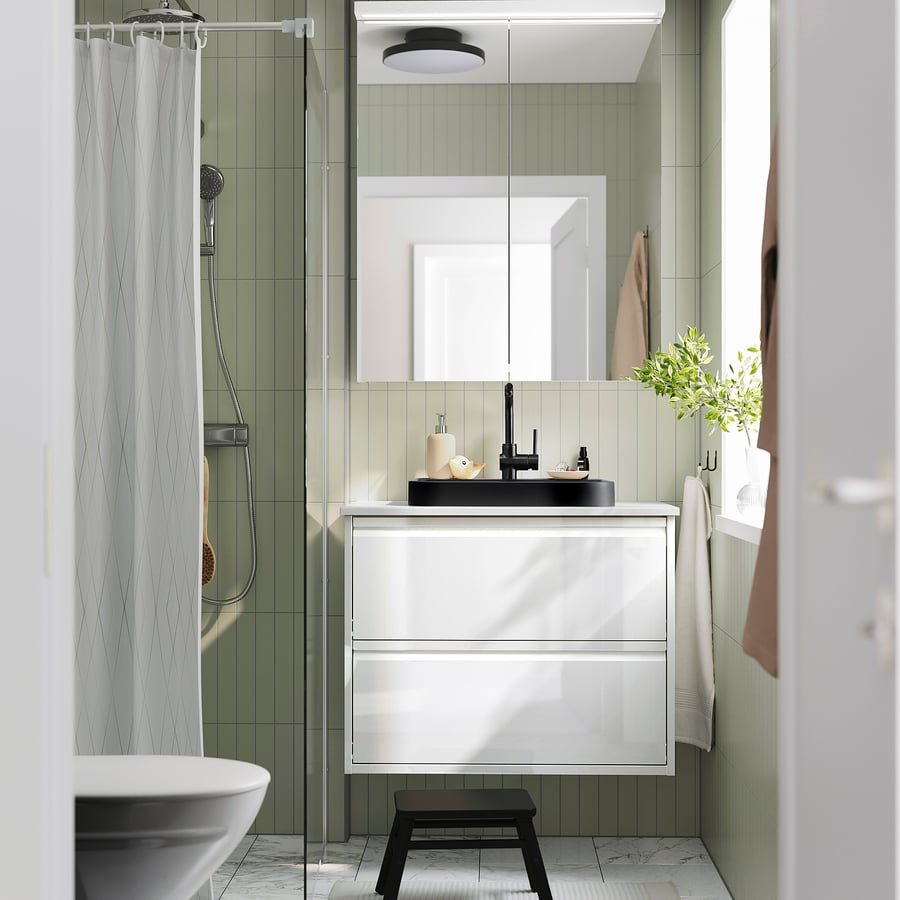 BACKSJÖN semi-recessed wash-basin w watr trp, black, 50x43 cm - IKEA ...