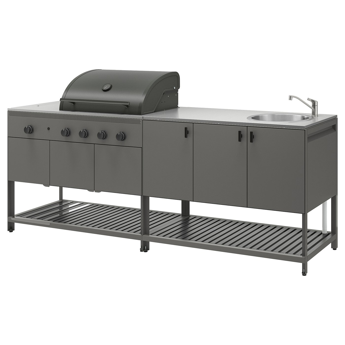 BÅTSKÄR outdoor kitchen w gas bbq+sink unit, dark grey, 240x300 cm ...