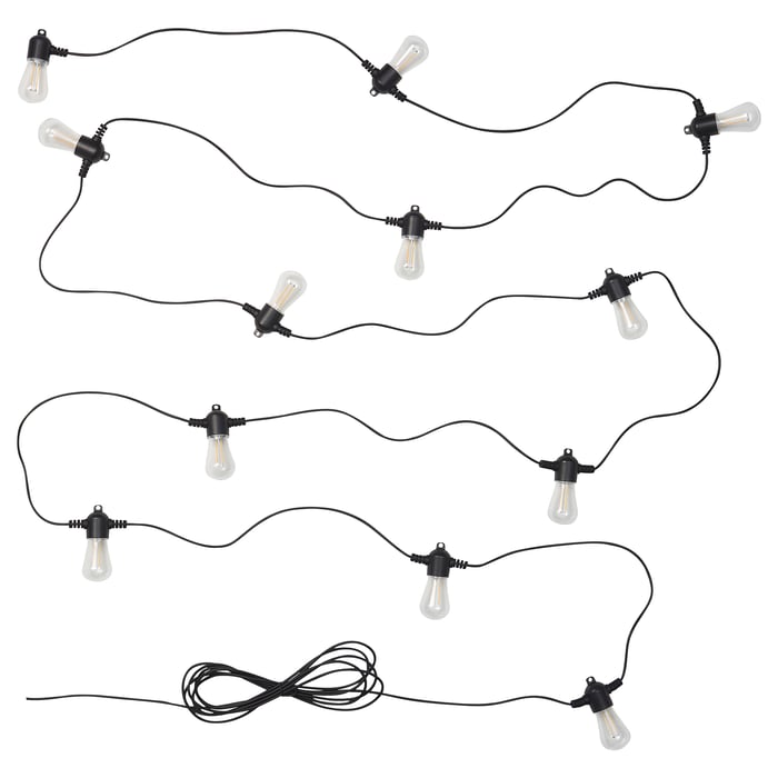 GARDJÄRN LED lighting chain with 12 lights, black/outdoor - IKEA ...