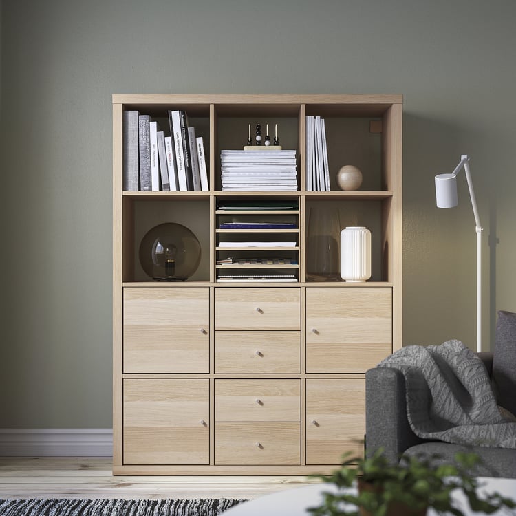 KALLAX insert with 4 shelves, white stained/oak effect, 33x33 cm - IKEA ...