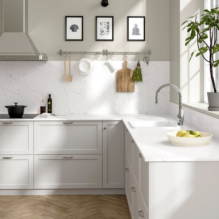 KASKER custom made worktop, white/light grey marble effect/quartz, 1 ...