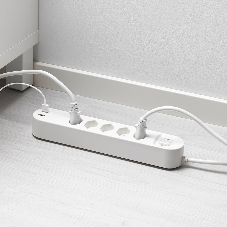 KOPPLA 5-way socket with 2 USB ports, white, 3.0 m - IKEA Switzerland