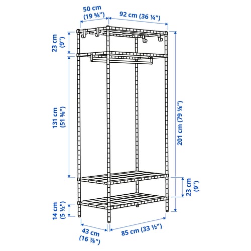 OMAR shelving unit with clothes rail, galvanised, 92x50x201 cm - IKEA ...