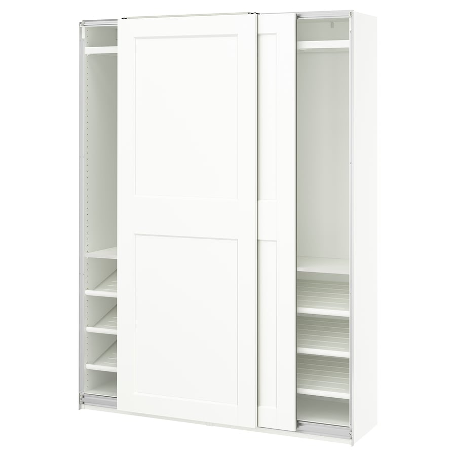 PAX / GRIMO wardrobe with sliding doors, white/white, 150x43x201 cm ...