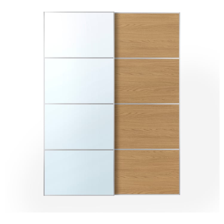 AULI / MEHAMN jeu 2 ptes coul, aluminium miroir/double face motif chêne ...