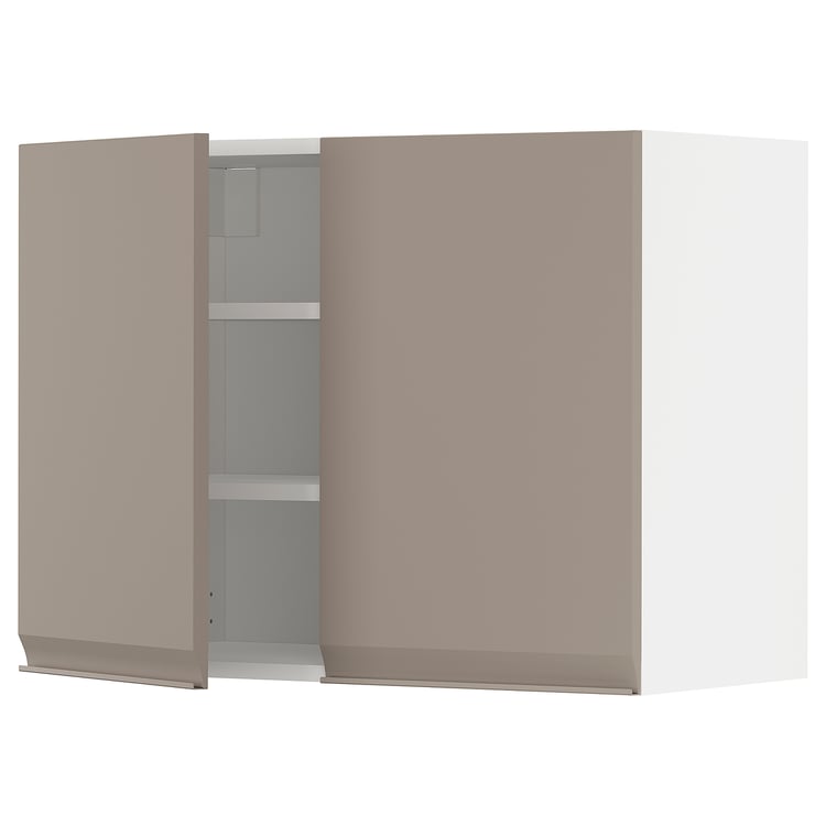 METOD élément mural tablettes/2portes, blanc/Upplöv beige foncé mat ...