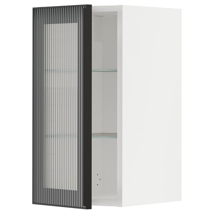 METOD élément mural+tablettes/pte vitrée, blanc/Hejsta verre cannelé ...