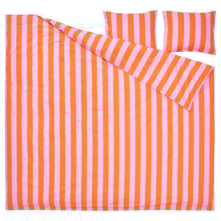 SLÅNHÖSTMAL housse de couette et 2 taies, orange/rose/rayé, 240x220 ...