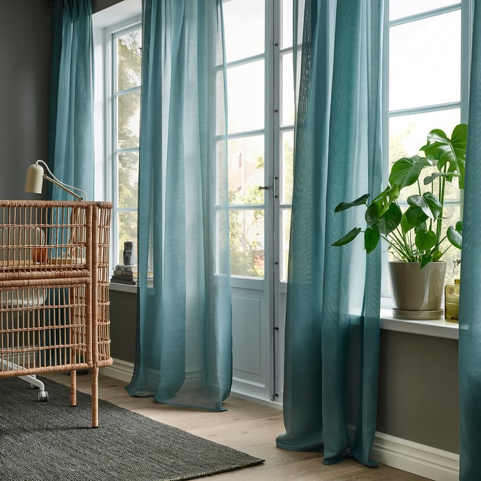 STENFRÖ voilage, 2 pièces, turquoise/ruflette, 145x300 cm - IKEA Suisse