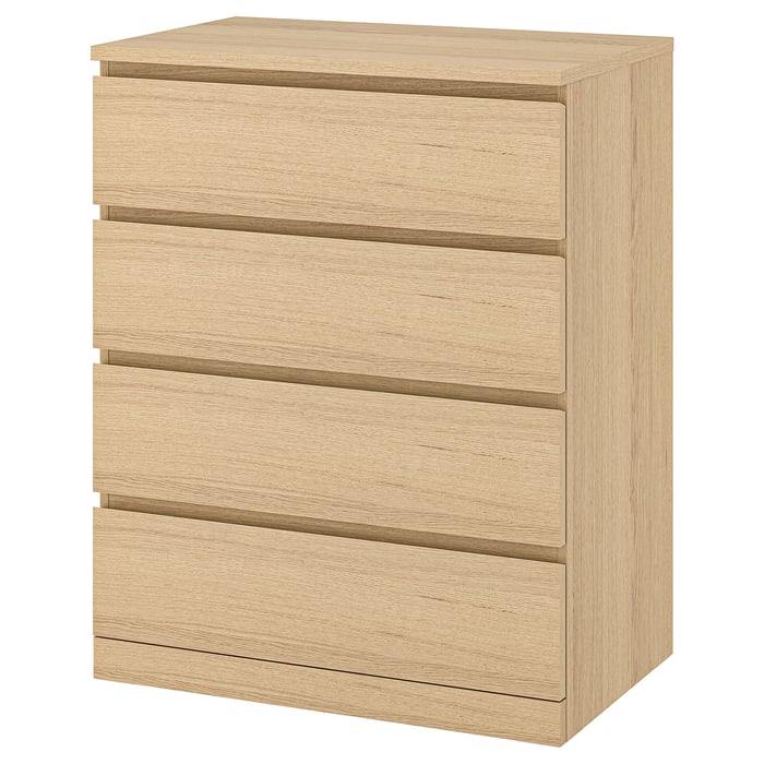 MALM Cómoda con 4 cajones, chapa roble tinte blanco, 80x100 cm - IKEA Chile