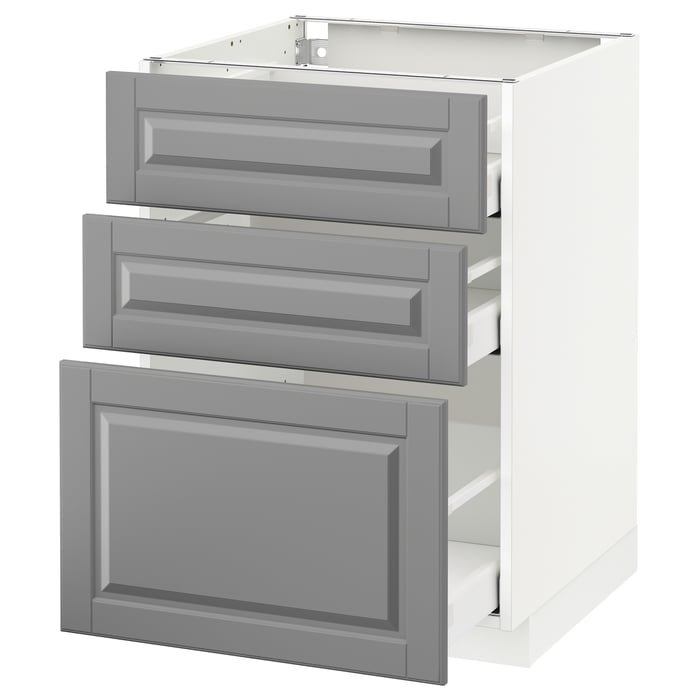 METOD / MAXIMERA Mueble base, 3 cajones, blanco/Bodbyn gris, 60x60 cm ...