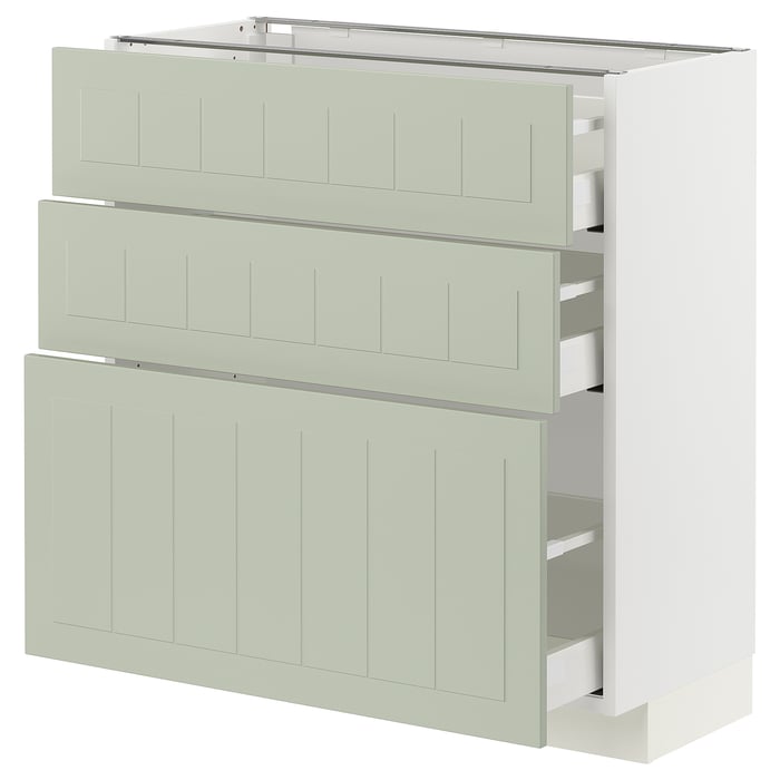 METOD / MAXIMERA Mueble base, 3 cajones, blanco/Stensund menta, 80x37 ...