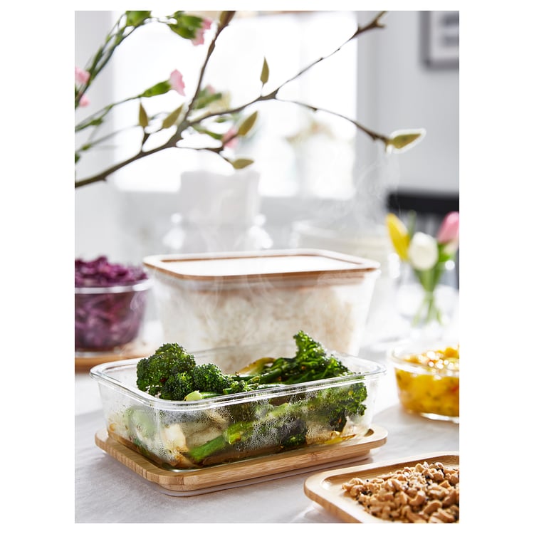 IKEA 365+ dóza na potraviny s víkem, obdélník sklo/bambus, 1.8 l - IKEA
