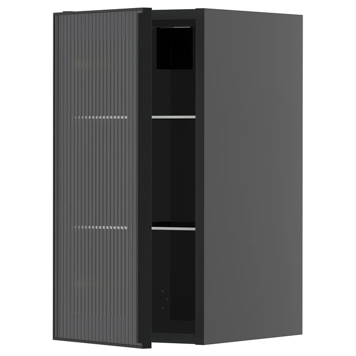 METOD nást. skř.+police/proskl. dvířka, černošedá/Hejsta antracitové rýhované sklo, 30x60 cm - IKEA