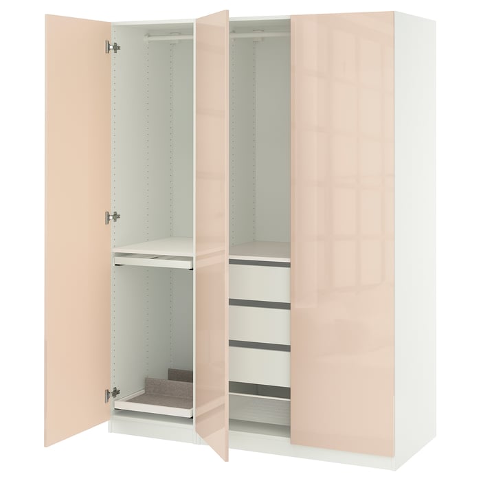 PAX / FARDAL šatní sestava, bílá/lesklá světle oranžová, 150x60x201 cm - IKEA